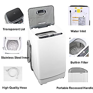 Frestec Portable Washing Machine, 1.38 Cu.Ft. Full-Automatic Small Washer, 2 in 1 Compact Laundry Washer, 8 Wash Cycles 3 Water Level Selections, Perfect for Apartment, Home, Dorm (1.38 Cu.Ft.)