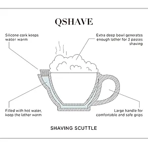 QSHAVE Shaving Scuttle Mug - Keep Lather Always Warm Large Deep Size Bowl Handmade Pottery Cup (Black)