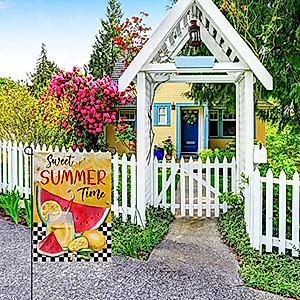 Covido Home Decorative Sweet Summer Time Garden Flag, Buffalo Plaid Check Lemon House Yard Watermelon Bee Lemonade Outside Decoration, Seasonal Farmhouse Outdoor Small Burlap Decor Double Sided 12x18