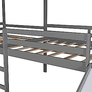 ATH-S L-Shape Loft Beds Full House Loft Bed with Slide Low Loft Bed Frame for 2, Wood Gray Playhouse Loft Bed for Girls Boys Teens (Color : Gray Full House Bed)