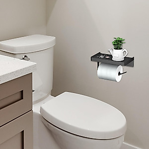 New Self-Adhesive Toilet Paper Holder with Shelf and Storage for Phone, Wet Wipes, etc. Matte Black Stainless Steel Toilet Paper Wall Mount, Wet Wipes Holder, Toilet Paper Roll Holder for Bathroom