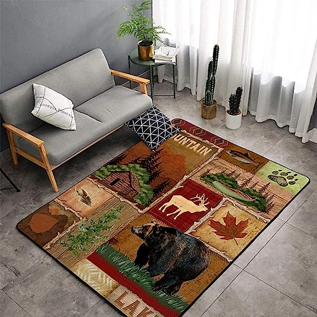 Rustic Lodge Bear, Bear Rugs for Cabin, Living Room, Deer Rug Bedroom Carpet Soft Large, Easy to Clean, Washable Rug, 2x3 ft DS8
