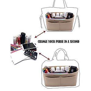 LEXSION Felt Purse Organizer Insert Bag In Bag with Two Removeable Holder 8020 Beige M
