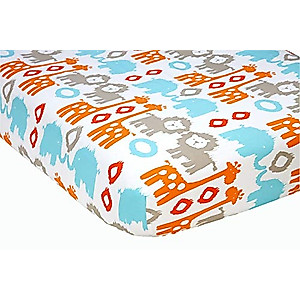 Sumersault Animals 2 Piece Fitted Crib Sheets, Orange, Turquoise, Grey, White