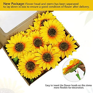 Olrla Artificial Sunflowers with Stems,10pcs Faux Silk Sunflower Bulk for Wedding Bouquet Floral Arrangement Table Centerpieces Home Office Garden Decoration