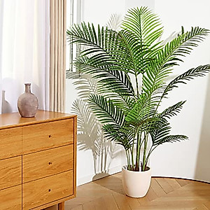 Fopamtri Artificial Areca Palm Plant 5 Feet Fake Palm Tree with 17 Trunks Faux Tree for Indoor Outdoor Modern Decoration Feaux Dypsis Lutescens Plants in Pot for Home Office Perfect Housewarming Gift