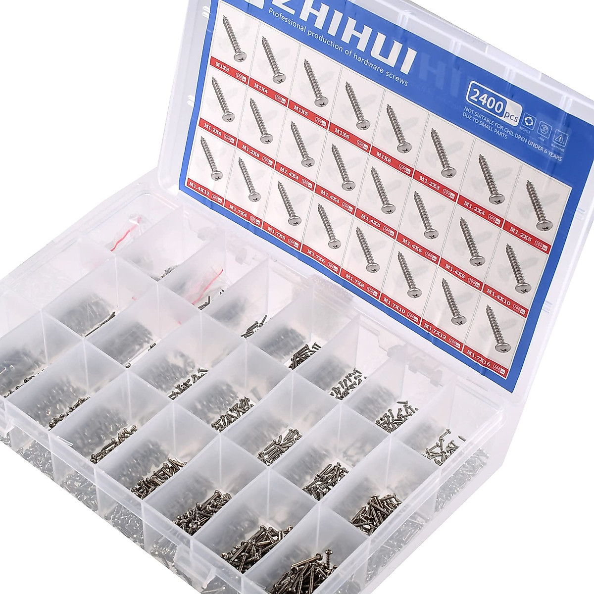 ZHIHUI Pan Head Self Tapping Screw Small Phillips Cross Recessed Round Head Wood Bolt Assortment Kit 304 Stainless Steel M1 M1.2 M1.4 M1.7