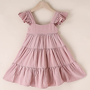 ANATA Newbron Baby Linen Dress Flower Girl Spring Vintage A-Lined Dresses Kids Birthday Party Outfits Toddler Girls Retro Twirl Pleated Boho Beach Sundress Clothes Valentine's Day Blush Pink 3T