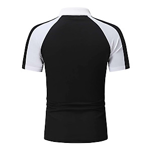 GORGLITTER Men's Color Block Letter Graphic Polo Shirt Zipper Raglan Short Sleeve Collar Tops Black Small