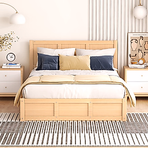 Harper & Bright Designs Full Size Bed with Storage Underneath and Headboard, Wood Lift Up Storage Bed Frame, Full Platform Bed with 2 Drawers, No Box Spring Needed, Easy Assembly - Natural