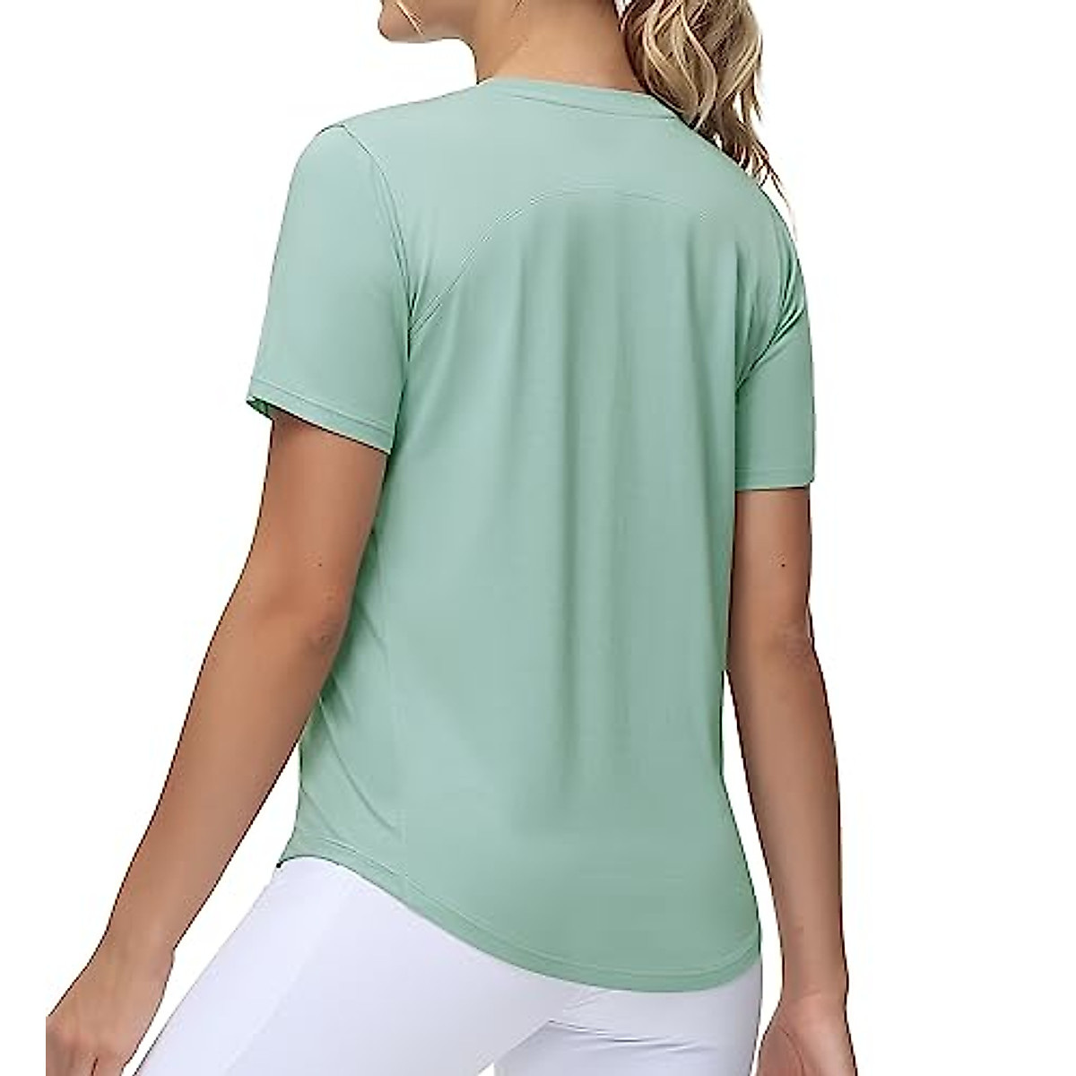 THE GYM PEOPLE Women's Workout Short Sleeve Breathable T-Shirts Athletic Yoga Tee Tops Light Green