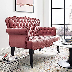 Modway Viola Tufted Velvet Modern Chesterfield Style Settee Loveseat In Dusty Rose