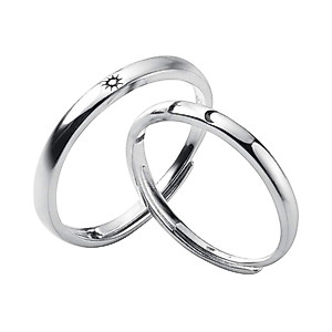 Kokoma Sun and Crescent Moon Couple Rings Sterling Silver 925 Adjustable Minimalist Promise Engagement Wedding Ring Finger Band Sets Dainty Jewelry Gifts for Him and Her