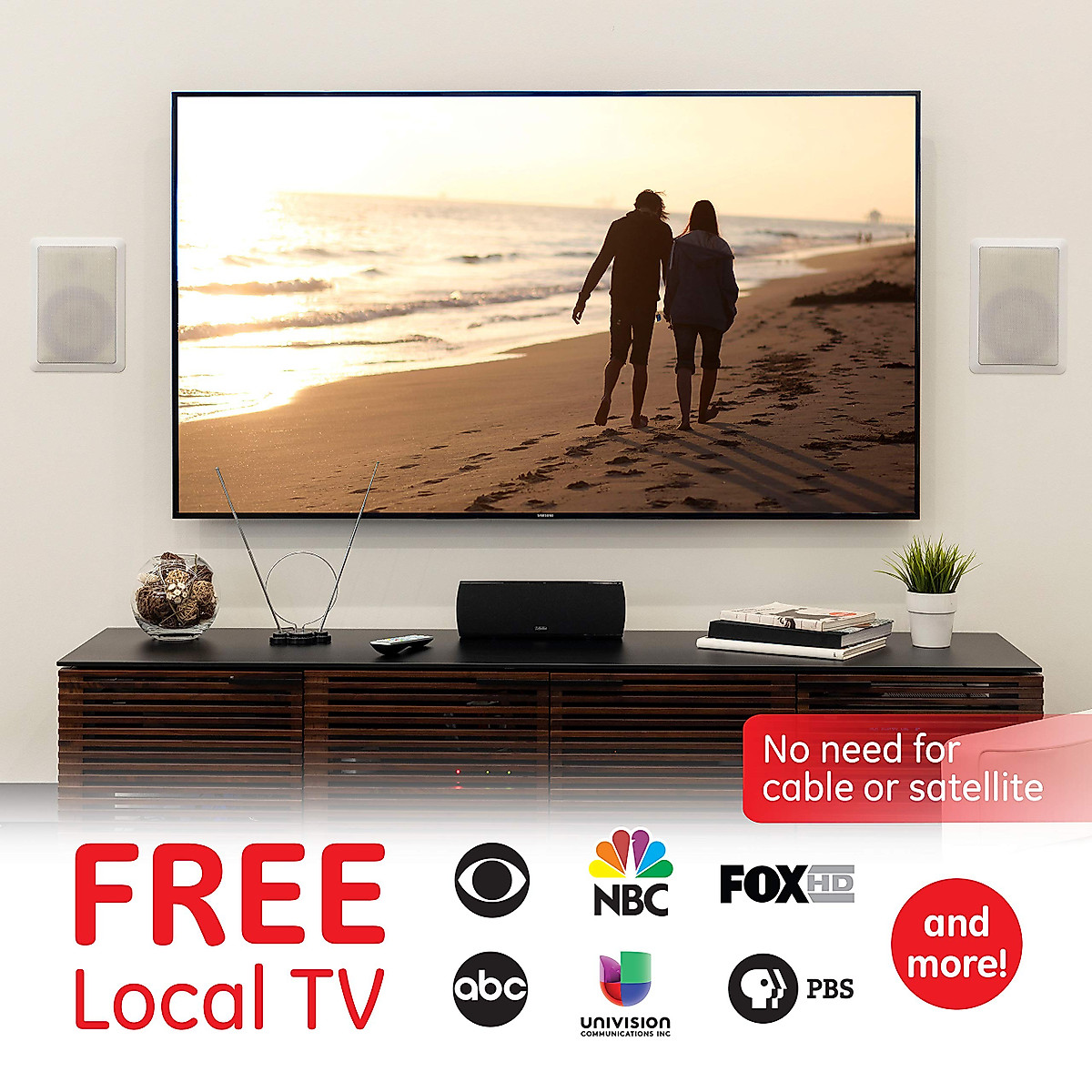 GE Traditional Rabbit Ear HD Digital TV Antenna, Long Range Smart TV Antenna, Extendable 15in Rabbit Ear Dipoles and Ciruclar Loop, Supports 4K 1080P HD Smart TV VHF UHF, Compact Design, 33676