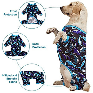 LovinPet Large XXL Dog Clothes - Pet Anxiety Relief, Anti-Shedding Dog Pajamas, Lightweight Stretchy Fabric, Whale Hello There White Print, Large Dog Pjs, Pitbull Clothes All Season /2XL