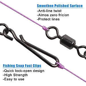 Fishing Clips Fishing Swivels Snaps Kit, 60/200pcs Quick Clips Fishing Barrel Snap Swivel Rolling Swivel with Hanging Snap Swivel Fishing Safety Snap Freshwater Saltwater Trolling Fishing Tackle
