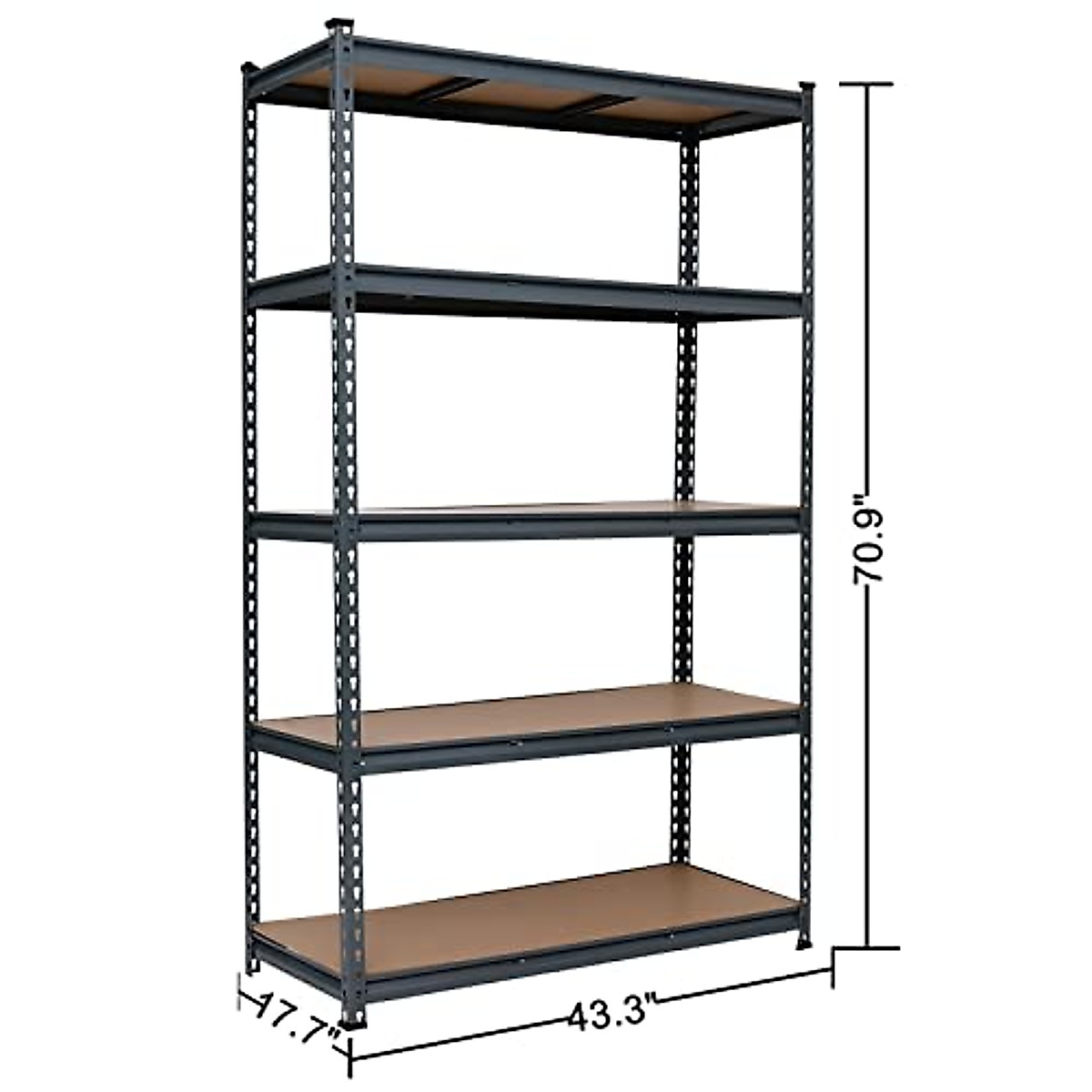 Karl home Garage Shelving Heavy Duty, 5-Tier Wide Size Adjustable Metal Shelving Unit Rack for Garage Pantry Basement, 2000lbs,43.3" L x 17.7" W x 70.9" H, Black