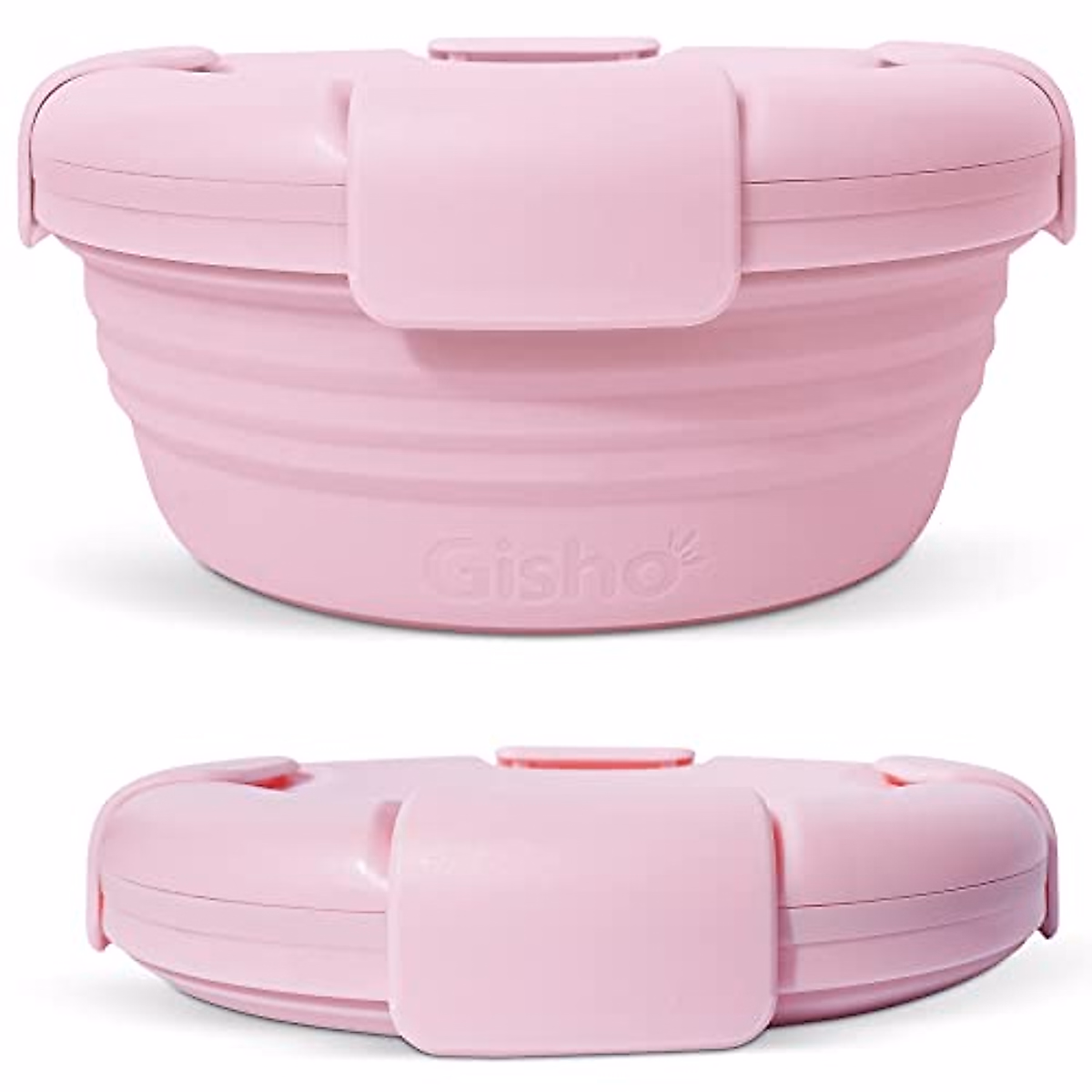 GISHO Collapsible Bowl, Collapsible Silicone Bowl With Lids, Ideal for Camping & Hiking, Picnic, RV, Travel, Dishwasher & Microwave Safe 36oz (Lemonade Pink)