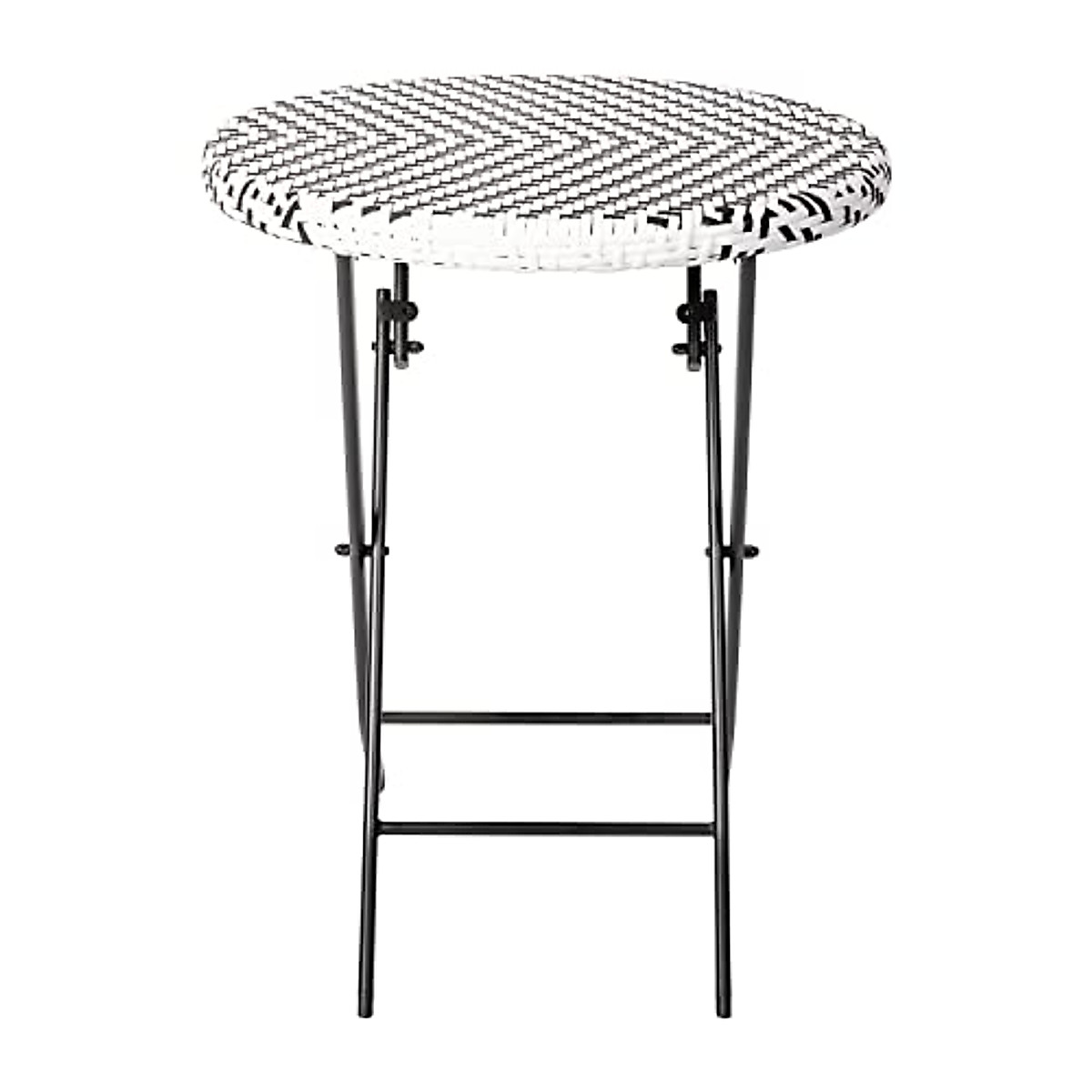 Flash Furniture Rouen Commercial Grade Folding Bistro Set, Indoor/Outdoor PE Rattan Table Top, Back and Seat, Black Steel Frames, 3 Piece Set, Black/White