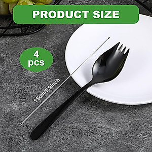 Sporks, 4 Pcs Food-grade Stainless Steel Salad Forks 5.9 Inch Reusable Metal 2 In 1 Long Handle Spork Flatware Set for Dessert, Ice Cream, Salad, Fruit, Appetizer, Noodles Household Use or Camping