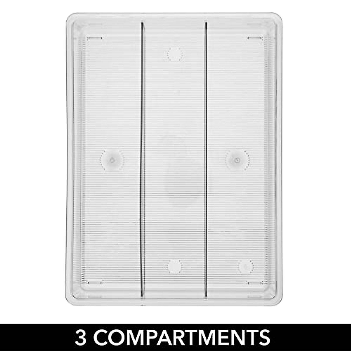 mDesign Plastic 3-Section Compact In-Drawer Utensil Storage Organizer Tray for Kitchen, Pantry; Holder for Silverware, Cutlery, Flatware, Large & Small Utensils, Spoon, Fork - Ligne Collection, Clear