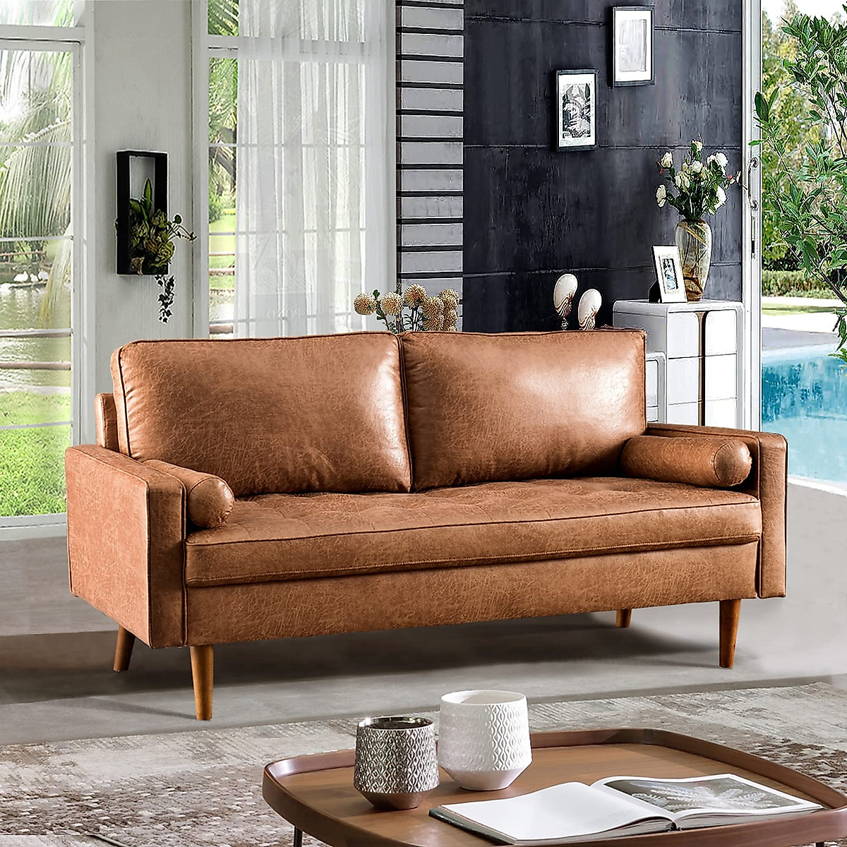 HOOOWOOO 70" Small Sofa Couch for Bedroom Mini Couch Bedroom Couch for Small Living Room Apartment Space,Light Brown