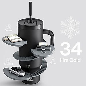 ENCOOL 40 oz Tumbler with Handle and Straw, 100% Leakproof Insulated Tumbler with Lid and Straw, Stainless Steel Travel Mug, Keeps Cold for 34 Hours, Car Cup Holder Friendly (Midnight)