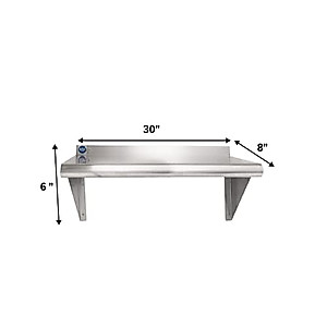 Express KitchQuip NSF Certified 18 Gauge Heavy Duty Stainless Steel Wall Shelf with Brackets for Kitchens, Utility Rooms, Storage, Offices & Home