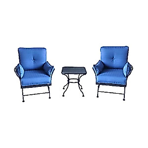Four Seasons Courtyard Uptown 3 Piece Outdoor Bistro Patio Furniture Set with 2 Cushioned Metal Garden Chairs and Square Table for Front Porch Seating