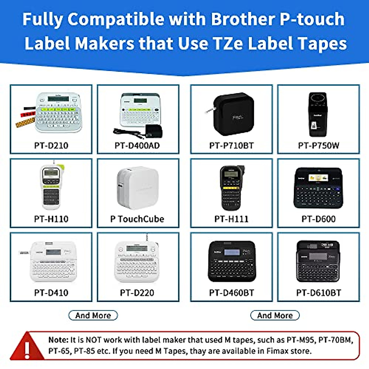 6-Pack P Touch Label Tape, TZe-231 TZ Tape 12mm 0.47 Inch Laminated White TZe231 TZe 231 Compatible with Brother P-Touch Label Maker PT-H110 PT-D210 D220 D600 D400 D400AD D610BT P710BT, Black on White