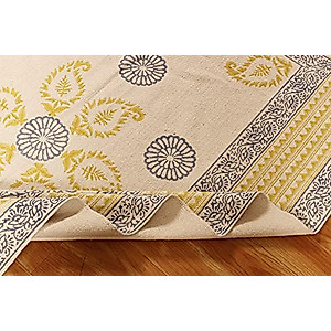 Casavani Upgraded Boho Bathroom Rug 100% Woven Geometric Rug for Bedroom Blue and Yellow Rug Bohemian Bath Mat, Kitchen Rug Washable Cotton Throw Rug Tassel Rug for Living Room 4x15 Feet Runner