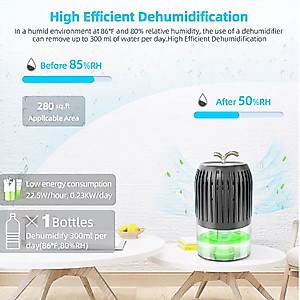 Donatello Small Dehumidifiers for Home, 35 OZ Ultra Quiet Dehumidifiers with 7 Color LED Light & Auto Shut Off, 280 sq.ft Mini Dehumidifiers for Bathroom Bedroom RV Closet Office Kitchen