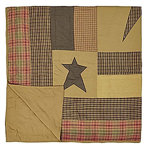 VHC Brands Stratton California King Quilt 130Wx115L Primitive Country Patchwork Design, Tan and Red-Orange