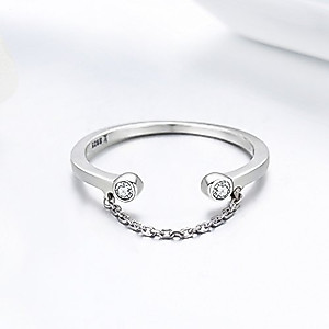 Minimalist Sterling Silver Stackable Rings Statement Ring Finger Band Adjustable CZ Chain Eternity Engagement Wedding Band Ring for Women Girls