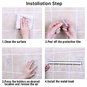 Rainmae 2 Pack Kitchen Adhesive Wall Hooks Rack Rail, Space Saving Wall Hanger No Drilling Hanger with 6 Hooks for Kitchen Bathroom Bedroom Closet Stainless Kitchen Tools for Hanging Knives, Spoon