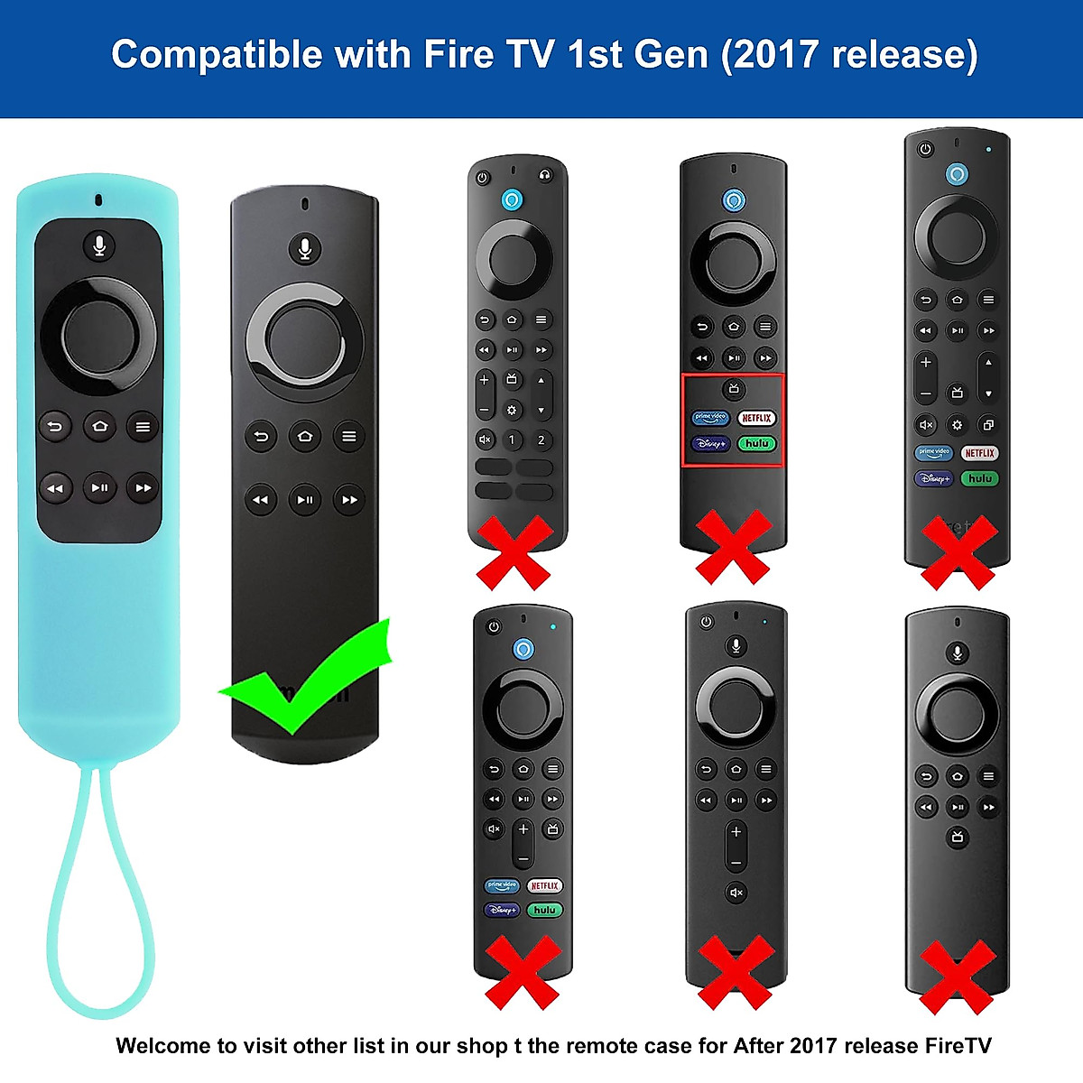 TOKERSE 2 Pack Glow FireStick Remote Cover 1st Gen, Silicone Protective Sleeve Case Cover Compatible with Fire TV (2017 Edition) (2nd Gen) / Fire TV Stick 1st Gen Remote Glow in The Dark - Blue Green