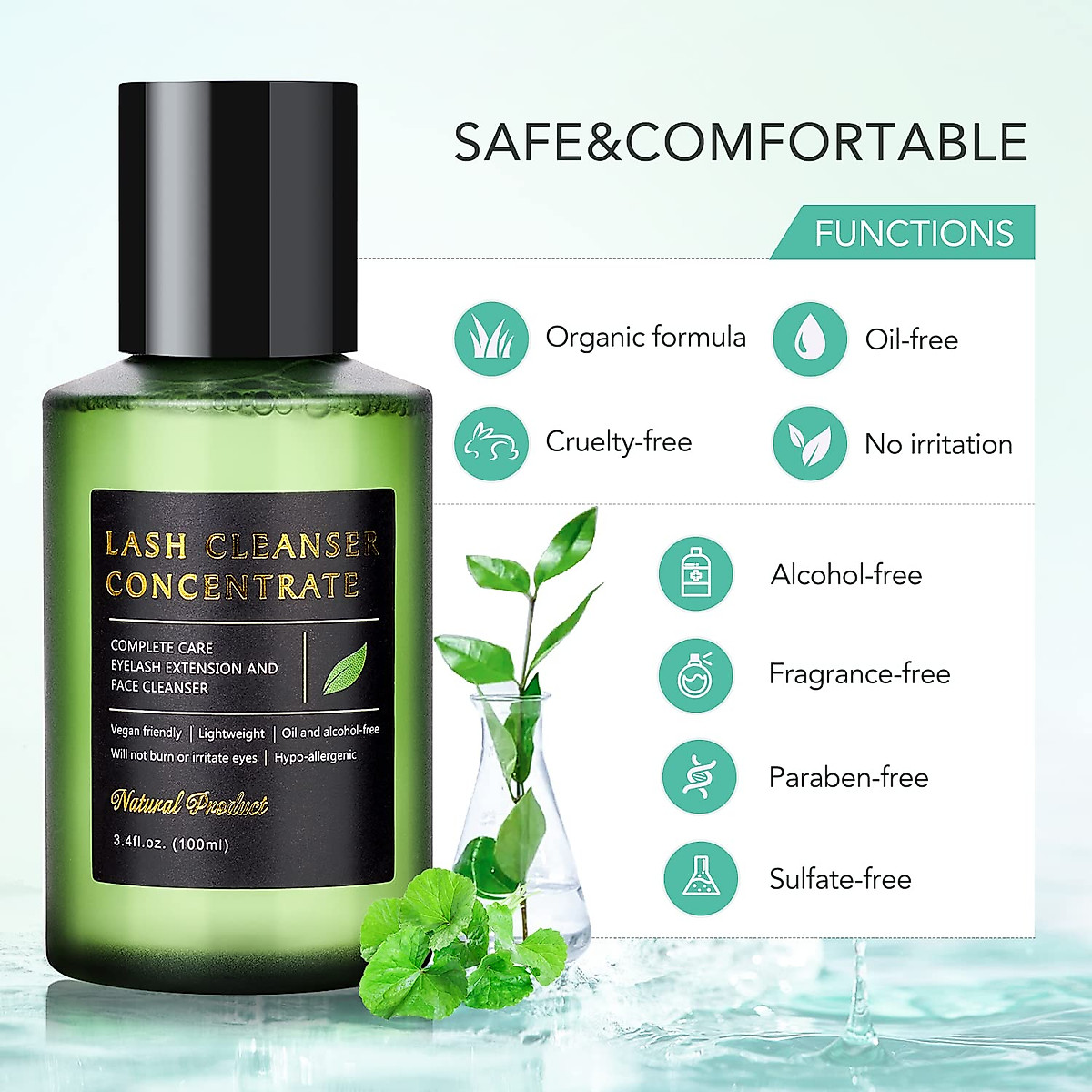 ACTROL Eyelash Cleanser Concentrate Unscented 100ml Lash Extension Shampoo Natural Foaming Cleanser DIY Wash for Extensions Lashes with Home Care-Makes 60ml Bottles