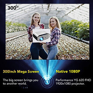 Movie Projector, GooDee Portable Outdoor Native 1080P Home Theater Video Projector, Full HD LCD 300 Inch, contrast 10000:1 with 100,000 hrs Lamp Life, Compatible with PC, PS4, TV Stick, HDMI, YG620