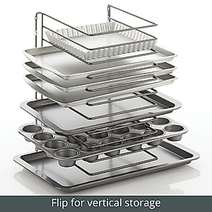 mDesign Metal Wire Organizer Rack for Kitchen Cabinet, Pantry, Shelves - Holder with 11 Slots for Skillets, Frying Pans, Lids, Cutting Boards, Vertical or Horizontal Placement, Extra Large - Dark Gray