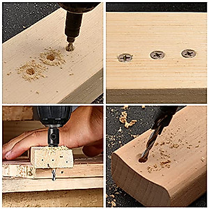 Countersink Drill Bit Set, Woodworking Chamfered Adjustable Counter Sinker Tools on Counter Sink Holes with 1/4" Hex Shank for DIY Woodworking with One L-Wrench