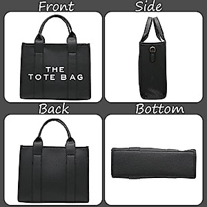 Women's The Tote Bag, PU Leather Tote Bag, Shoulder, Crossbody or Handle Bag for Work, School (10.2X4.2X8.5in) (black)