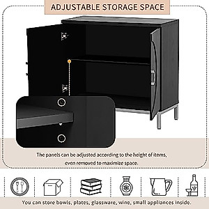 Hlcodca Simple Accent Storage Cabinet with 2 Doors and Adjustable Shelves, Solid Wood Buffet Sideboard Sofa Table with Metal Leg Frame for Living Room Entryway Dining Room (Black@a)