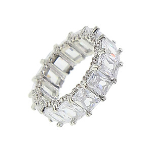 ATJMLADYJEWELRY Prong Set Pink White Cubic Zirconia Engagement Band Iced Out Bling CZ Eternity Band Ring For Women (silver white, 7)