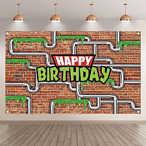 Yriujul 96x60inch Anime Kids Birthday Backdrop Cartoon Ninja Tortoise Party Banner Water Pipe Red Brick Wall Photography Background Photo Props
