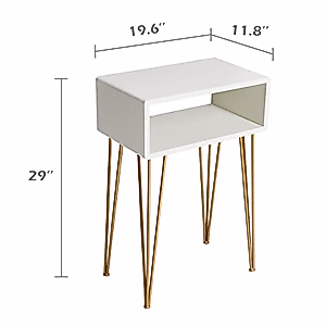 COZAYH Modern Contemporary Nightstand Set of 2, Extreme Minimalism End Table Open Shelf Style Bedside Table on Metal Hairpin Legs (White&Gold)