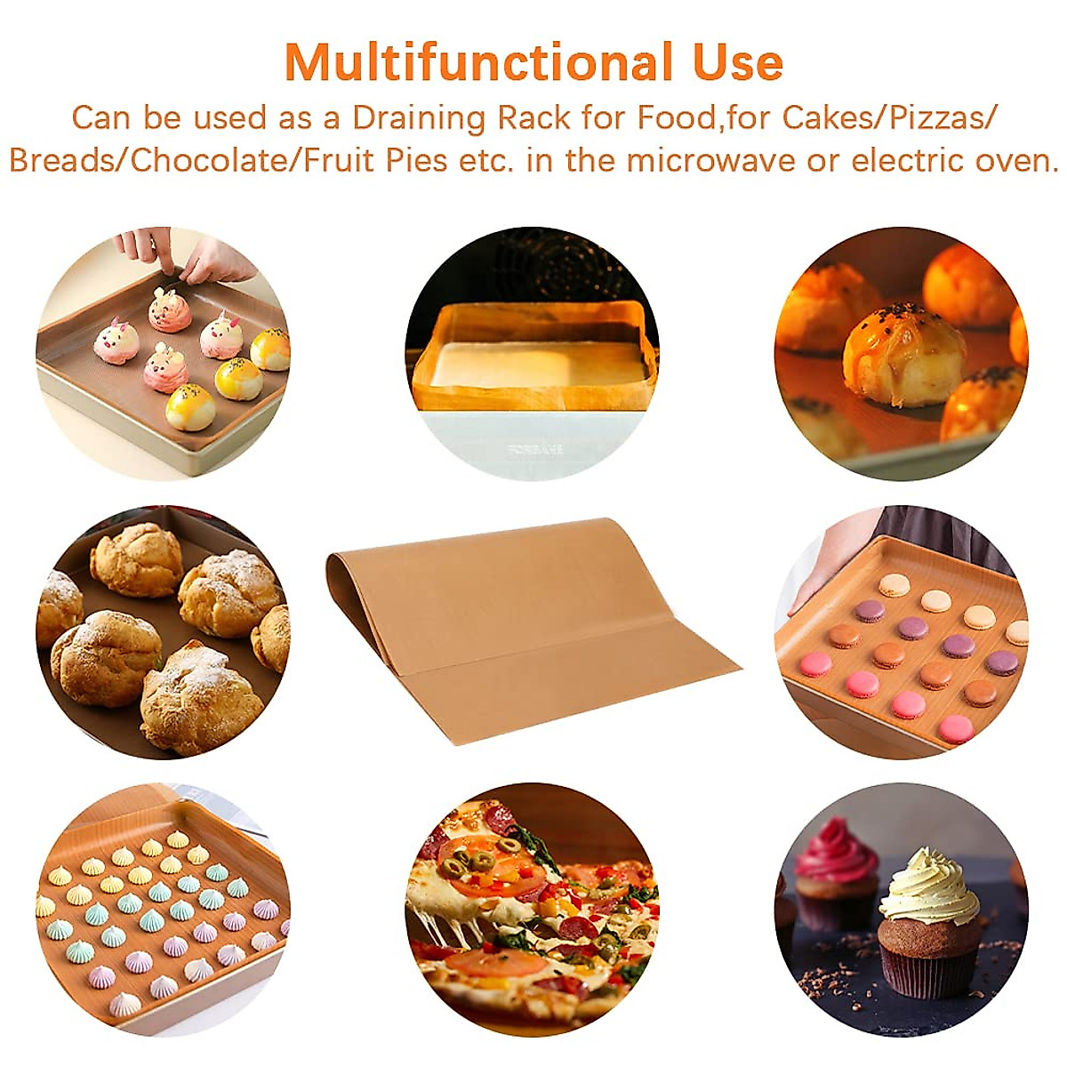 BieFuDan 6 Sheets Silicone Baking Mats Non Stick Reusable,Oil Brush,Baking Mat Sheet Baking Tray Liner Set 30 * 40cm,Reusable Professional Quality,Nontoxic CookingMat,Reusable Non Stick Oven Liner