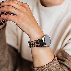 Wanme Elastic Bands for Samsung Galaxy Watch 4 40mm 44mm, Galaxy Watch 4 Classic 42mm 46mm, Galaxy Active 2 Band, 20mm Adjustable Soft Stretch Wristband for Galaxy Watch 4/Active 2 (Leopard)