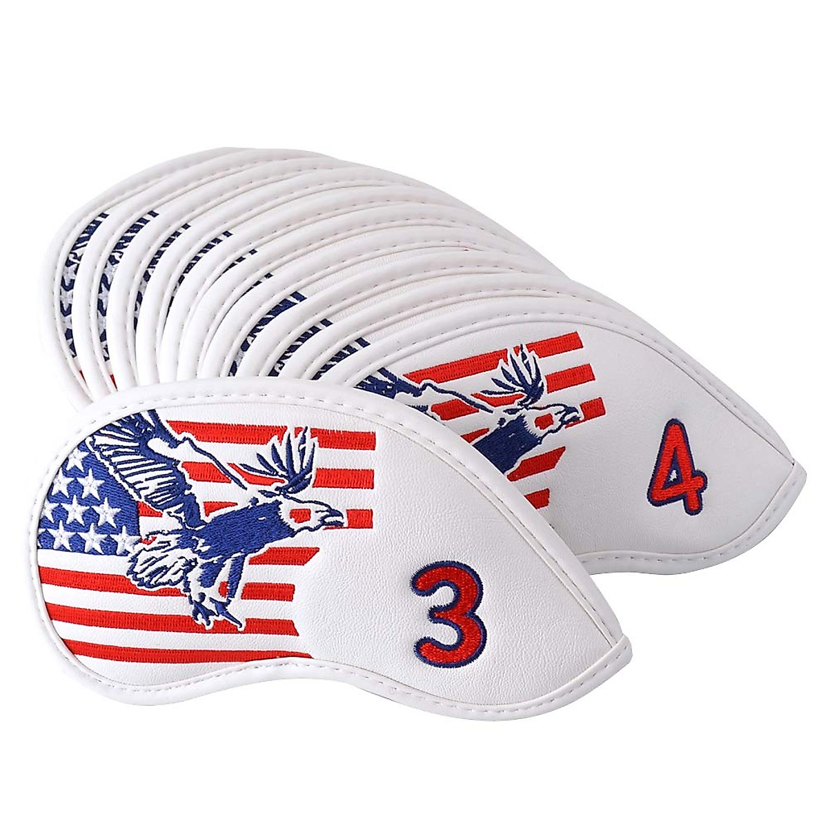 GOOACTION 11PCS USA Eagle Golf Club Iron Headcovers American Stars Stripes Flag Pattern Thick Synthetic Leather Patriotic Golf Head Covers Set