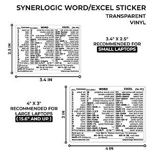 SYNERLOGIC Windows + Word/Excel (for Windows) Quick Reference Guide Keyboard Shortcut Stickers, No-Residue Vinyl (Clear/Large/Combo)
