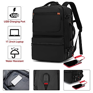XJ-HOME 2023 NEW 17 inch Travel Laptop Backpack,40L Flight Approved Carry On Backpack,Expandable Water Resistant With USB Computer Backpack For Men Women